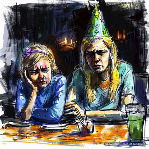 Ai创作图老外插画 生日宴手绘 生日宴手绘图 悲伤的生日 聚餐手绘 国外插画 餐厅幽默插画 女孩生日手绘 吃饭手绘 吃饭手绘情侣 插画吃饭 俩