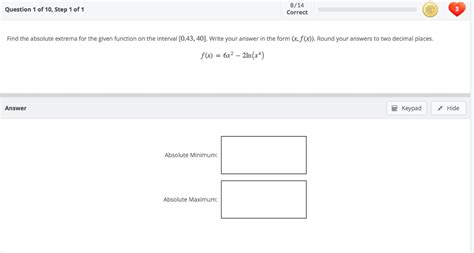 solved find the absolute extrema for the given function on