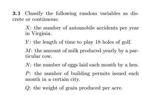Solved 31 Classify The Following Random Variables As Dis