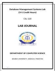 DBMS Lab Journal 018 Docx Database Management Systems Lab 3 1 Credit