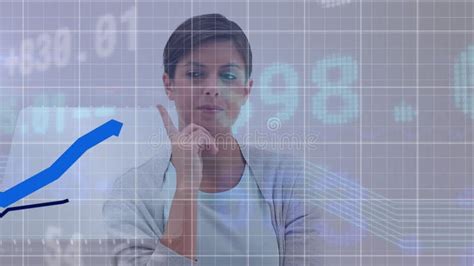 Animation Of Data Processing Over Caucasian Woman Thinking Stock Video