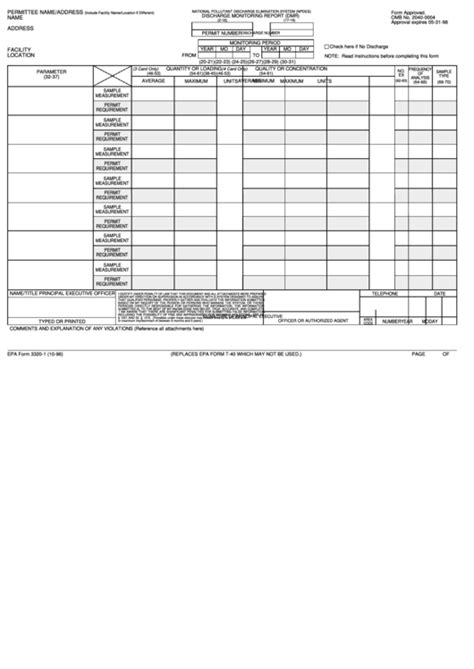 Fillable Epa Form 3320 1 Rev 10 96 Discharge Monitoring Report Dmr Printable Pdf Download