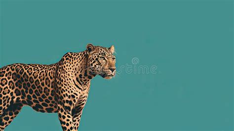 Minimalistic Leopard Standing Against Retro Pop Art Background Stock