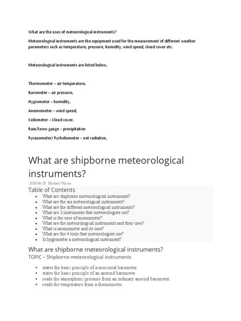 What Are The Uses Of Meteorological Instruments Pdf Meteorology