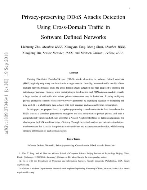 Pdf Privacy Preserving Ddos Attack Detection Using Cross Domain