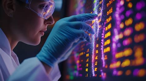 Forensic Analysis Closeup Showing A Dna Sample Under Magnification On A Screen With A Scientists