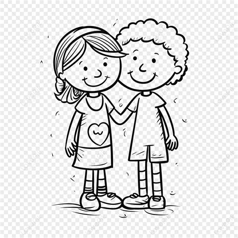손을 잡고 웃는 소년과 소녀의 색칠 페이지 클립 아트 개요 스케치 드로잉 벡터신발류친절 개요 Png 일러스트 무료 다운로드 Lovepik