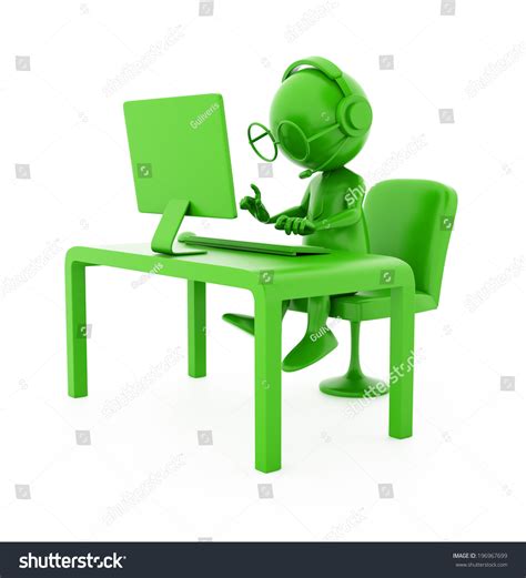 3d Green Character Operator Programmer Headset Stock Illustration