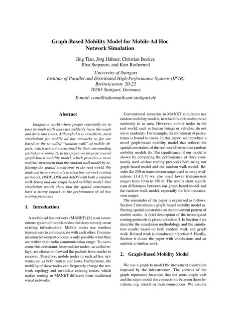 Pdf Graph Based Mobility Model For Mobile Ad Hoc Network Simulation
