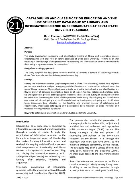 Pdf Cataloguing And Classification Education And The Use Of Library Catalogue By Library And