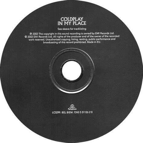 Cd Singles Coldplay In My Place Parlophone Uk Cdrs 6579