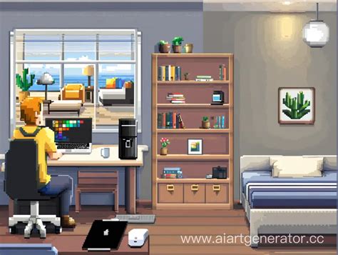 Pixel Art Room With Laptop Desk And Bed Ai Art Generator
