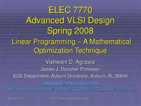 Ppt Elec 7770 Advanced Vlsi Design Spring 2008 Linear Programming A