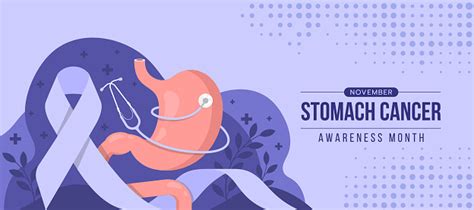 위암 인식의 달 청진기 기호 벡터 디자인으로 인간의 위장 주위의 페리윙클 인식 리본 11월에 대한 스톡 벡터 아트 및 기타 이미지 11월 Charity Benefit