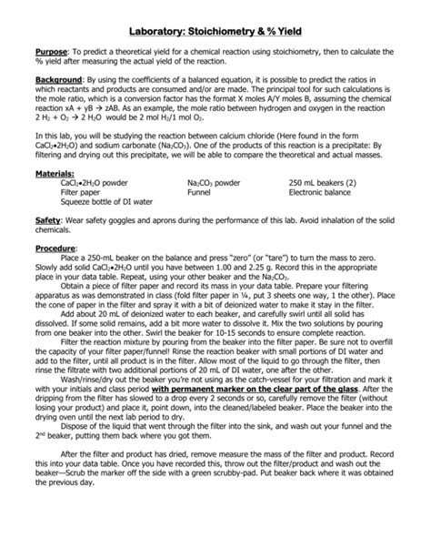 Stoichiometry And Theoretical Yield Lab Report Bradyn Has Blackburn