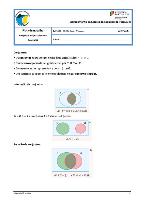 FIcha de trabalho Conjuntos e operações com conjuntos Conjuntos Os conjuntos representam se