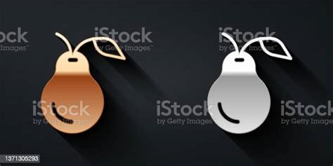 검은 색 배경에 고립 된 골드와 실버 배 아이콘 잎 기호와 과일 긴 그림자 스타일 벡터 0명에 대한 스톡 벡터 아트 및 기타 이미지 Istock