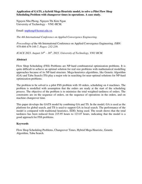 pdf application of gats a hybrid mega heuristic model to solve a pilot flow shop scheduling