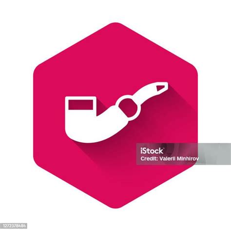 긴 그림자로 격리 된 흰색 흡연 파이프 아이콘 담배 파이프 핑크 육각형 버튼 벡터 개념에 대한 스톡 벡터 아트 및 기타 이미지 개념 개인 장식품 건강에 좋지 않은