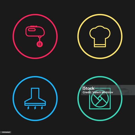 세트 라인 키친 추출기 팬 환기 요리사 모자와 전기 믹서 아이콘 벡터 가정 생활에 대한 스톡 벡터 아트 및 기타 이미지 가정 생활 가정 주방 가정의 방 Istock