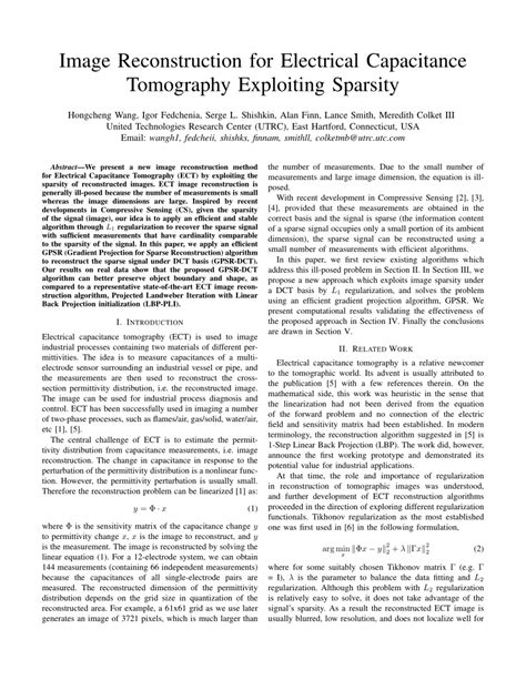 Pdf Image Reconstruction For Electrical Capacitance Tomography Exploiting Sparsity