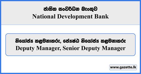 Deputy Manager Senior Deputy Manager National Development Bank