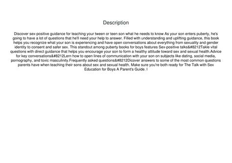 Ppt Download Pdf Sex Education For Boys A Parent S Guide Practical Advice On Puber