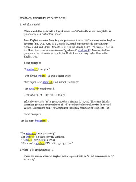 Common Pronunciation Errors Pdf Traditional Stories Stress