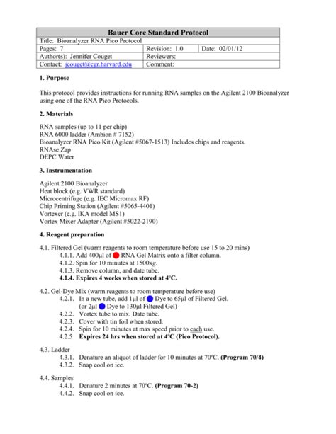 Bioanalyzer RNA Pico Protocol Agilent 2100