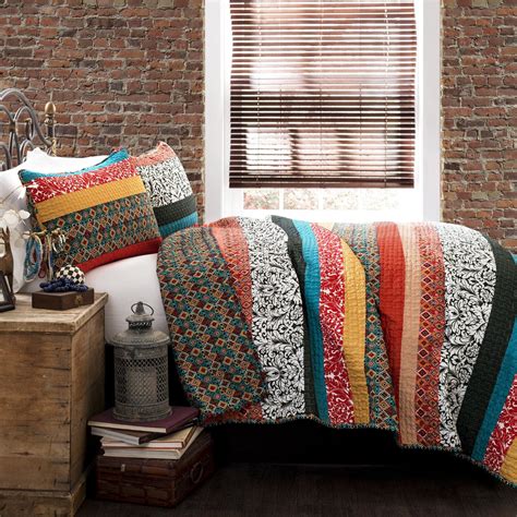 Boho Stripe Bohemian Bedding Set 100 Cotton 3 Piece Quilt Set In