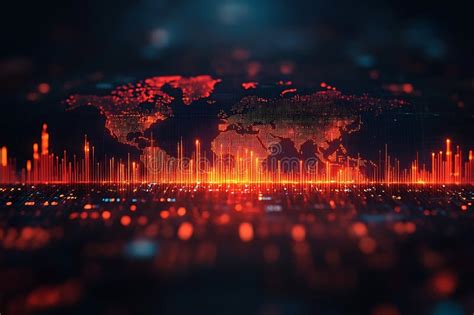 Global Network Data Visualization Abstract World Map With Digital Signals And Glowing Lines