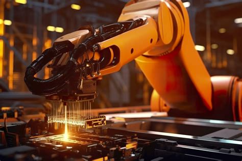 Arm Robot Working With Screen Monitor Control Industrial Machine Robot Arm Line Generative AI