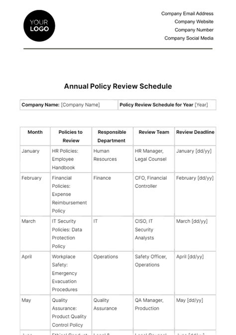 Free Annual Policy Review Schedule Hr Template To Edit Online