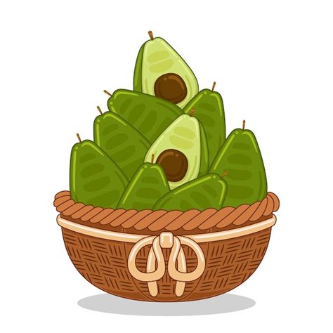 바구니 벡터 일러스트 레이 션에 아보카도 과일 프리미엄 벡터