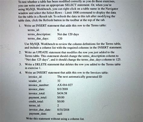 To Test Whether A Table Has Been Modified Correctly As You Do These