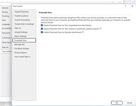 Issue With Trust Center Protected View Settings Microsoft Qanda