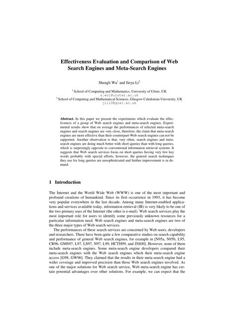 Pdf Effectiveness Evaluation And Comparison Of Web Search Engines And