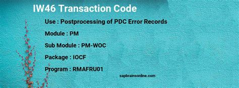 IW46 SAP Tcode For Postprocessing Of PDC Error Records