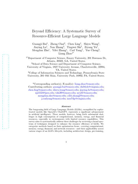 Beyond Efficiency A Systematic Survey Of Resource Efficient Large Language Models Pdf
