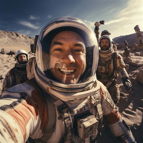 Premium Photo A Man Smiling And Wearing A Space Suit With The Words Astronaut On The Side