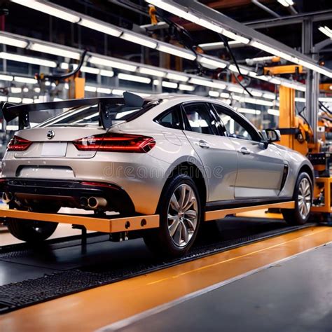 Car Production Manufacturing Industry On Automated Robotic Assembly