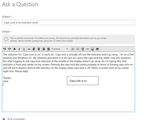 Caps Lock Is On Indicator Stuck Microsoft Community