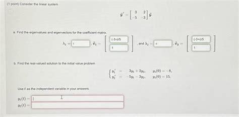 solved 1 point consider the linear system y′ [3−52−3]y a