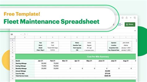 Creating A Fleet Maintenance Spreadsheet W Free Template Fleet Management Tools For Fleet