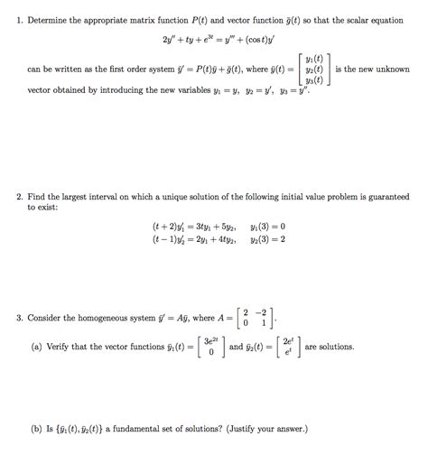 Solved Determine The Appropriate Matrix Function Pt And