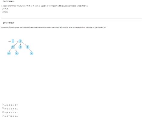 Solved Question 29 A Tree Is A Nonlinear Structure In Which