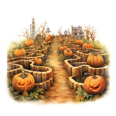 Premium Photo Beautiful Pumpkin Patch Maze Watercolor Clipart