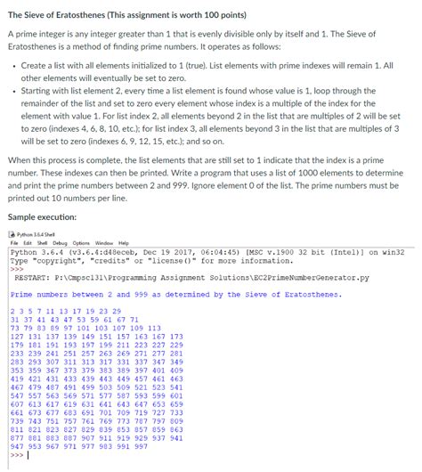 Solved The Sieve Of Eratosthenes This Assignment Is Worth