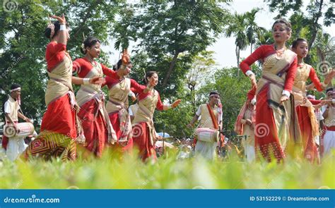 Assamese Peoples Celebrating Rongali Bihu At Rong Ghar Editorial Stock