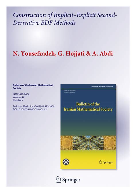 Pdf Construction Of Implicitexplicit Second Derivative Bdf Methods